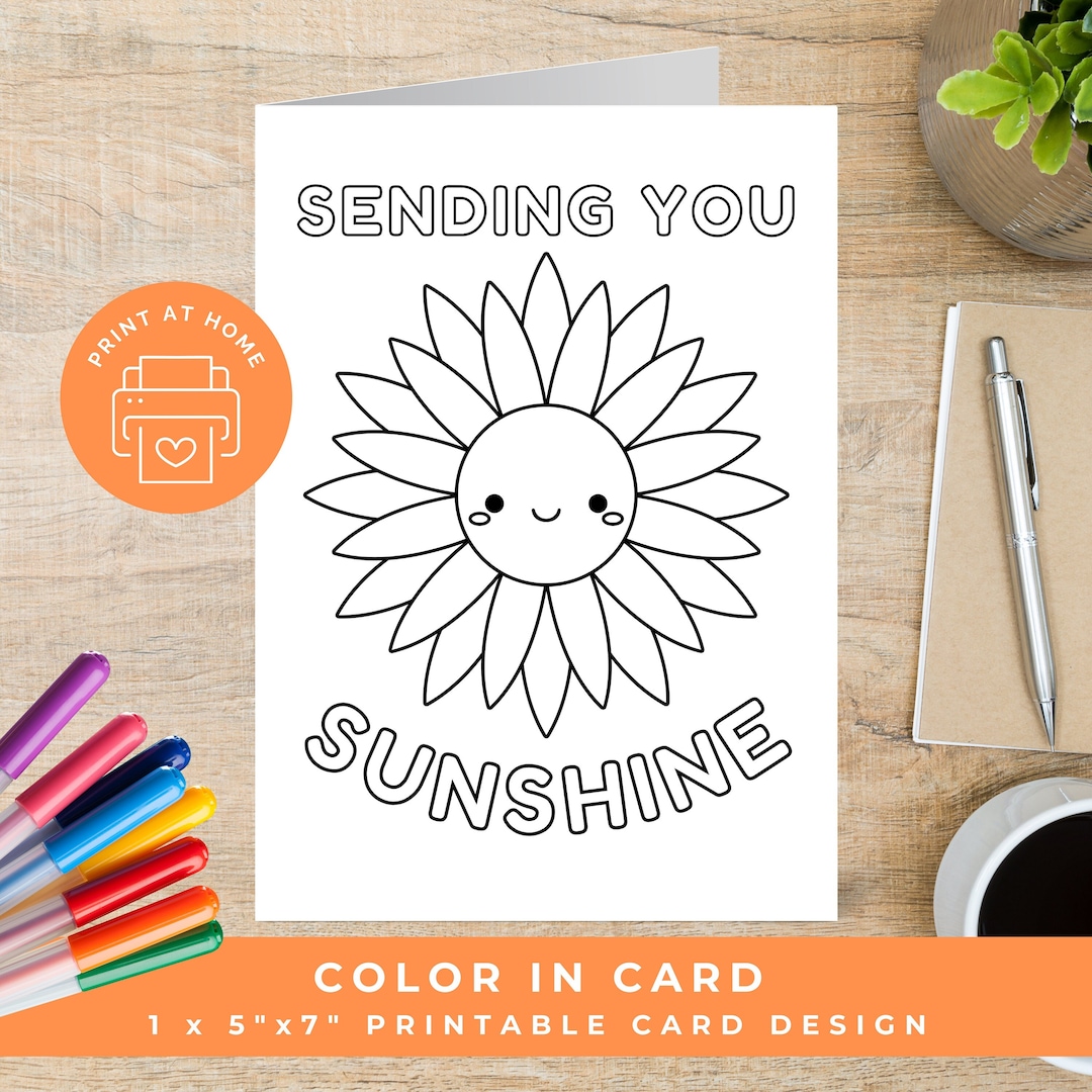 Thinking of You Coloring Cards, Printable Coloring Get Well Soon Card ...