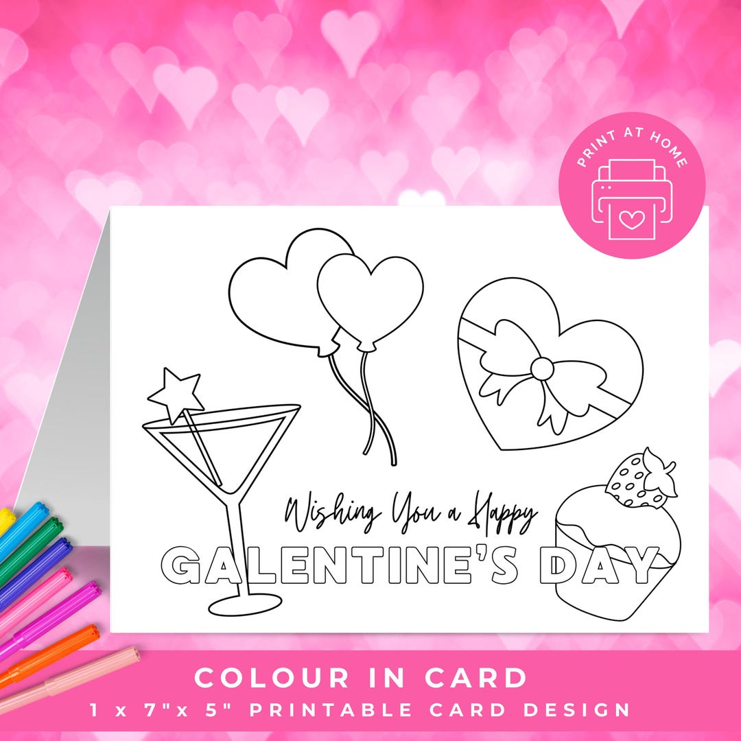 Galentine's Day Printable Coloring Card, Friendship Cards for ...