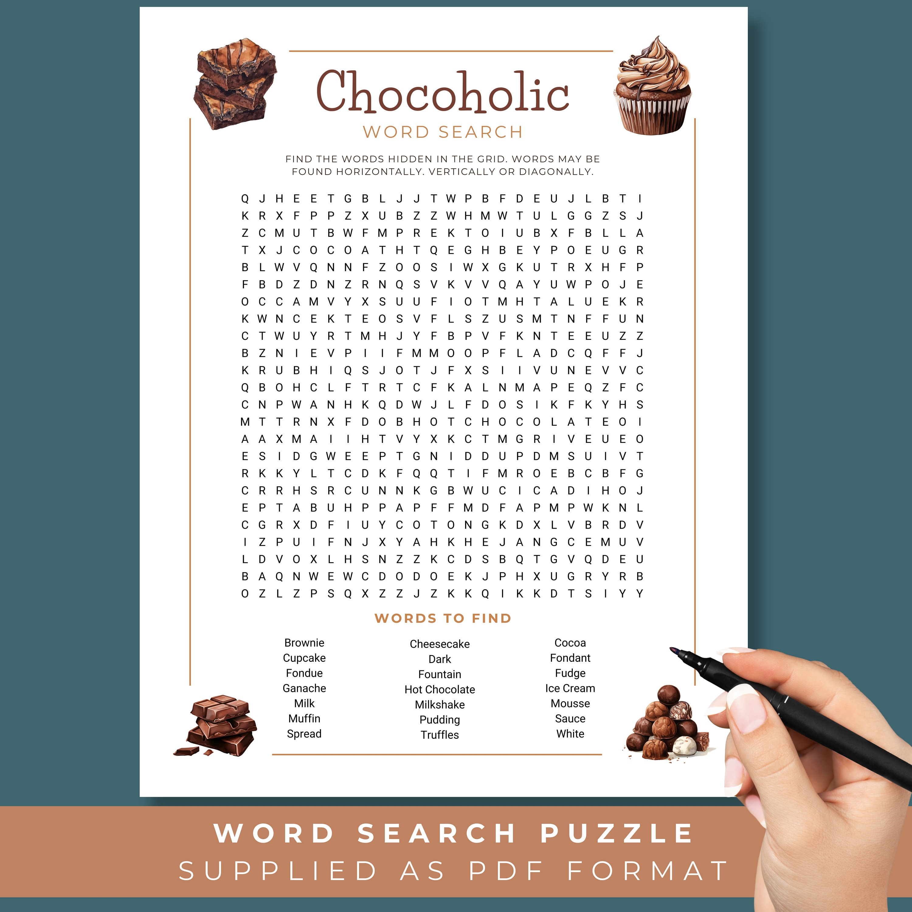 Chocolate Word Search, Chocoholic Word Search, Printable Word Games ...