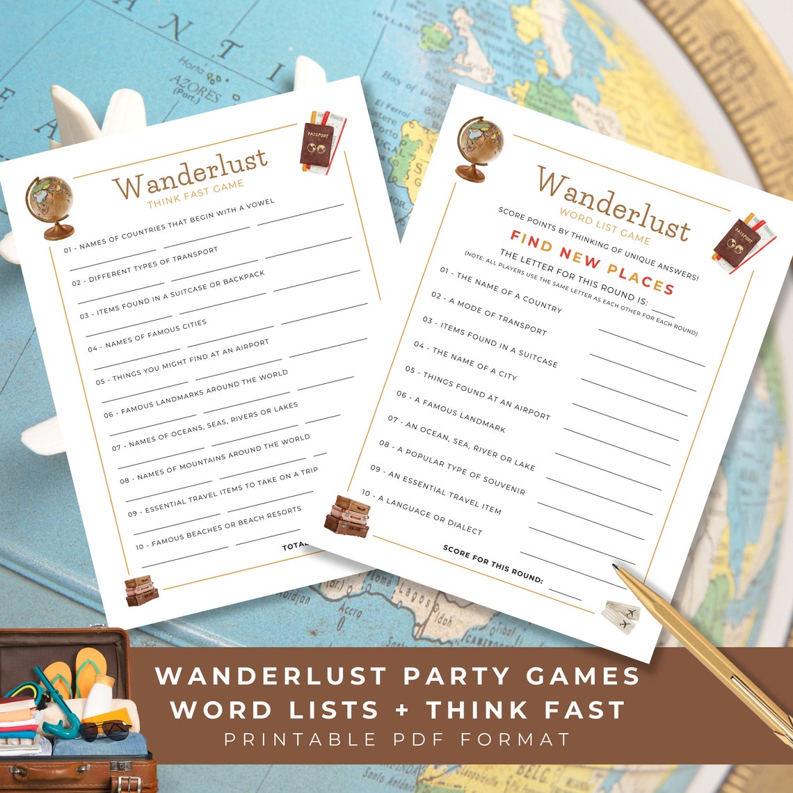 Wanderlust Travel Party Games for Adults, Printable Birthday Party ...