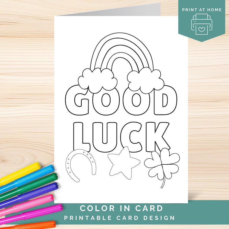 Printable Good Luck Card to Color, Rainbow Coloring Greeting Card ...