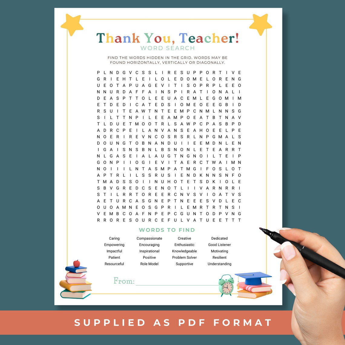 Teacher Appreciation, Thank You Teacher Printable Word Search, Novelty ...