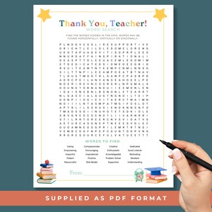 Teacher Appreciation, Thank You Teacher Printable Word Search, Novelty ...