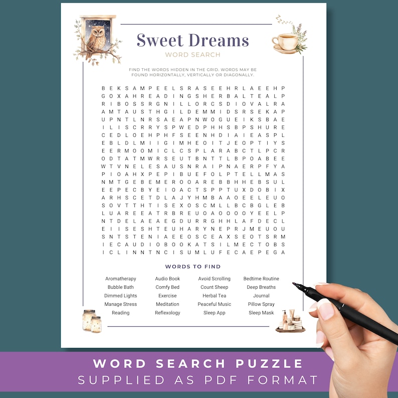 Sleep Word Search, Self-care Puzzle Game, Anxiety Relief, Mental Health ...
