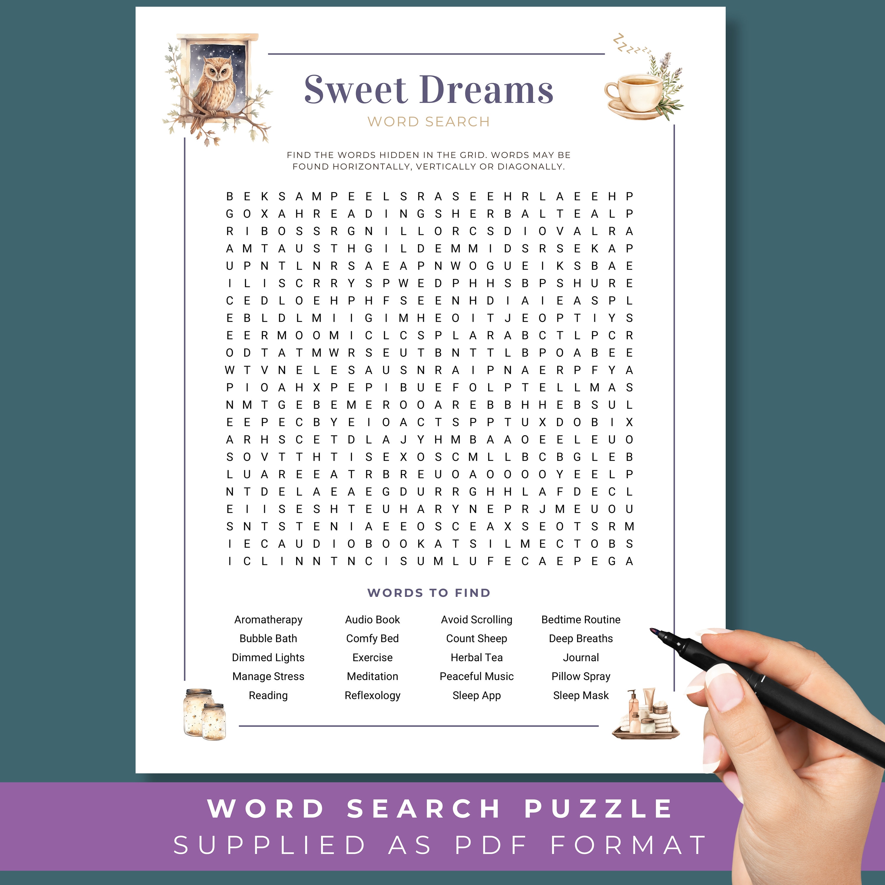 Sleep Word Search, Self-care Puzzle Game, Anxiety Relief, Mental Health ...