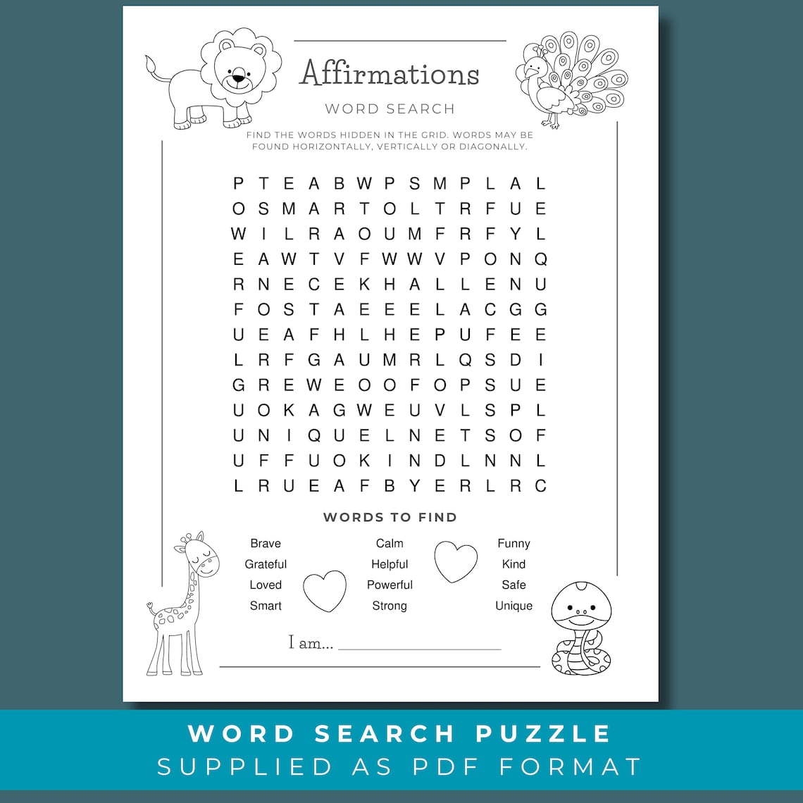 Affirmations Word Search for Kids, Printable Coloring Puzzle Children ...