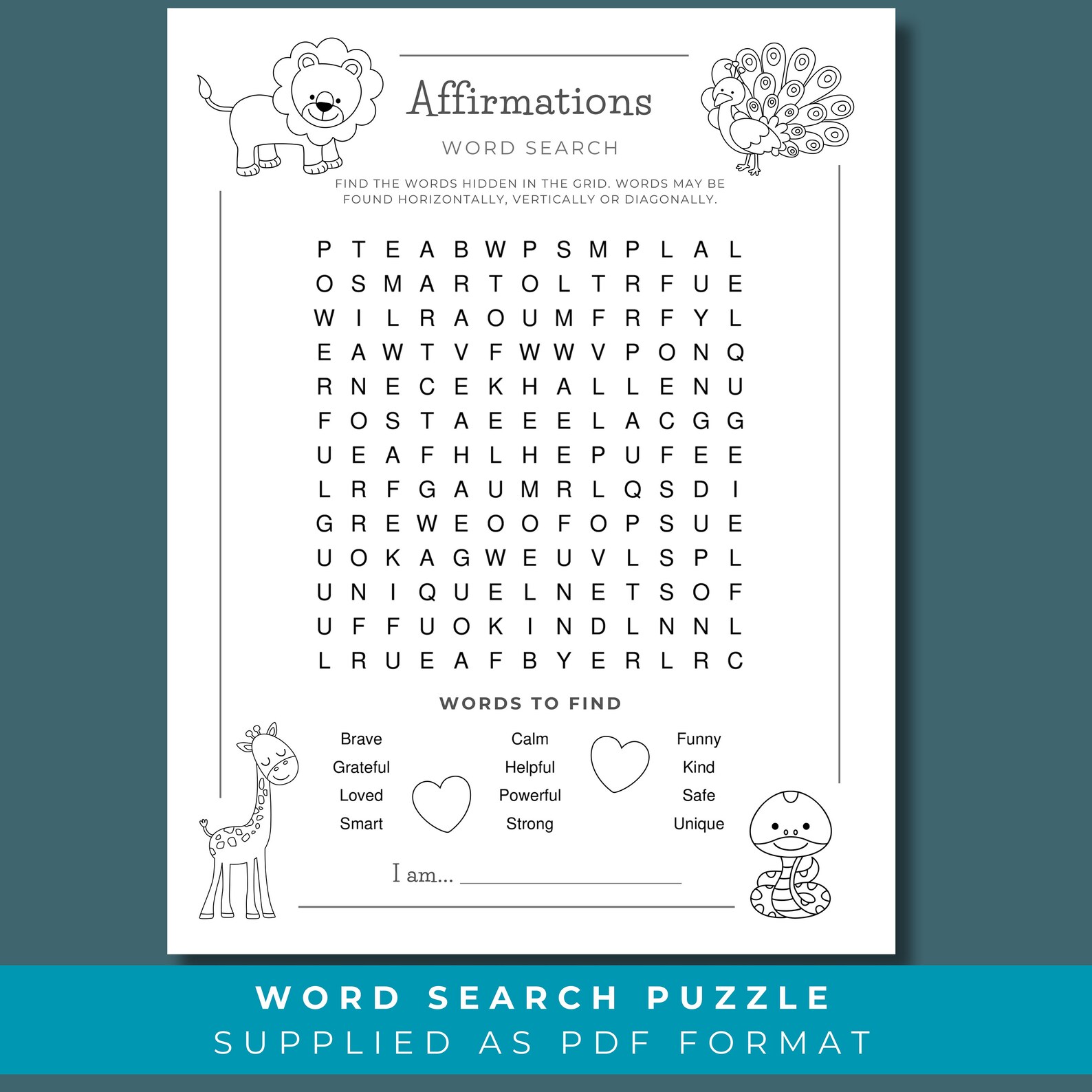 Affirmations Word Search for Kids, Printable Coloring Puzzle Children ...