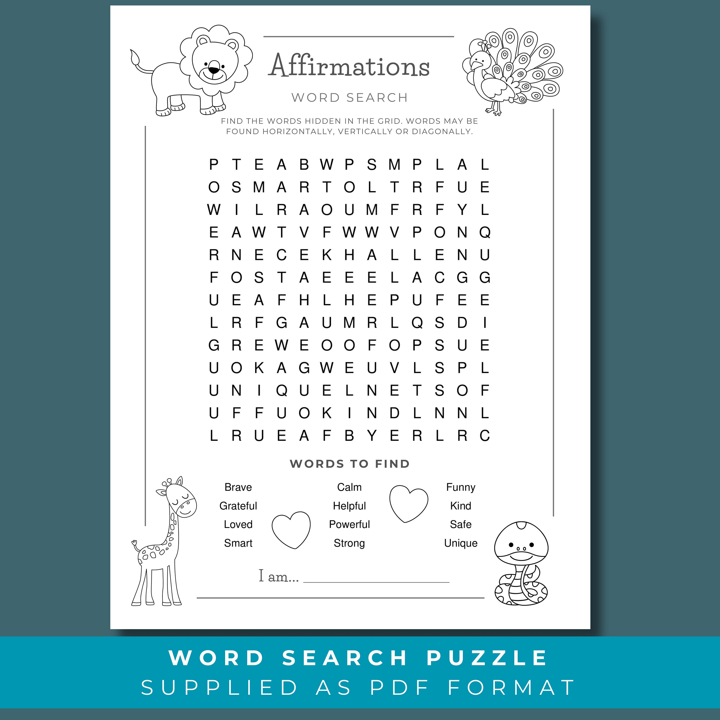 Affirmations Word Search for Kids, Printable Coloring Puzzle Children ...