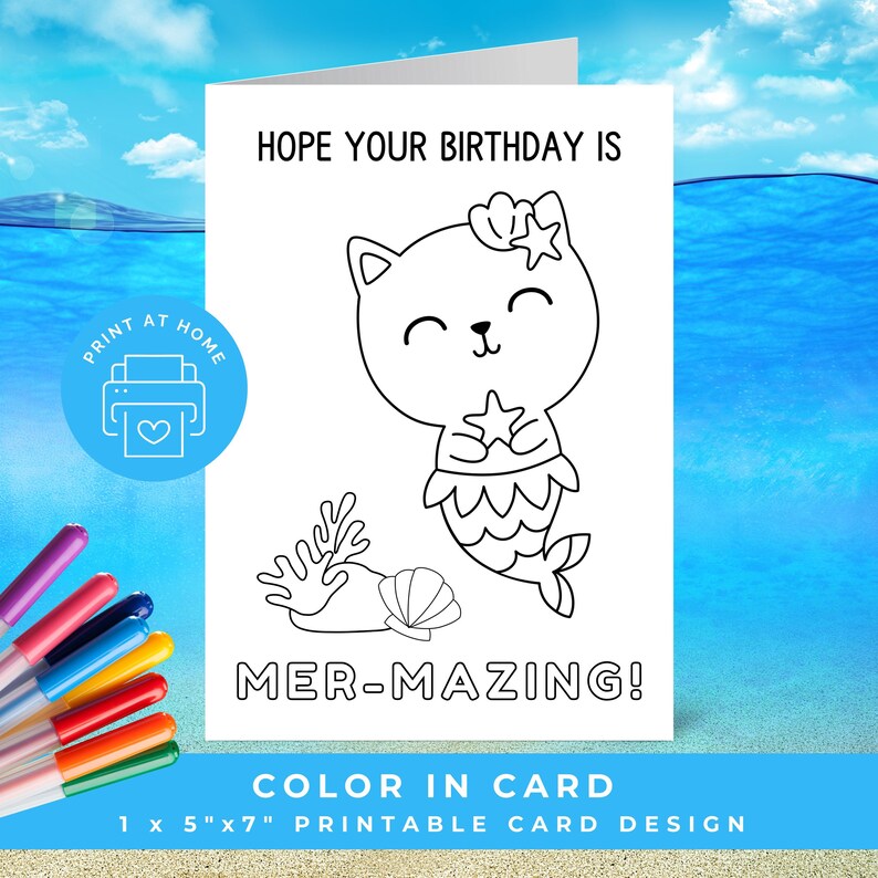 Printable Coloring Birthday Card, Happy Birthday Coloring Card, Color ...