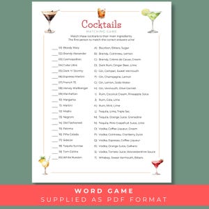 Cocktails Printable Party Game for Adults, Holiday Party Games ...