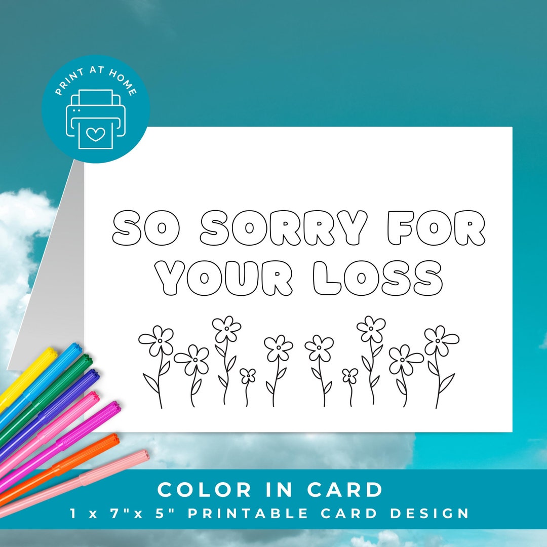 Coloring Sympathy Card, Printable Sympathy Card to Color, Bereavement ...