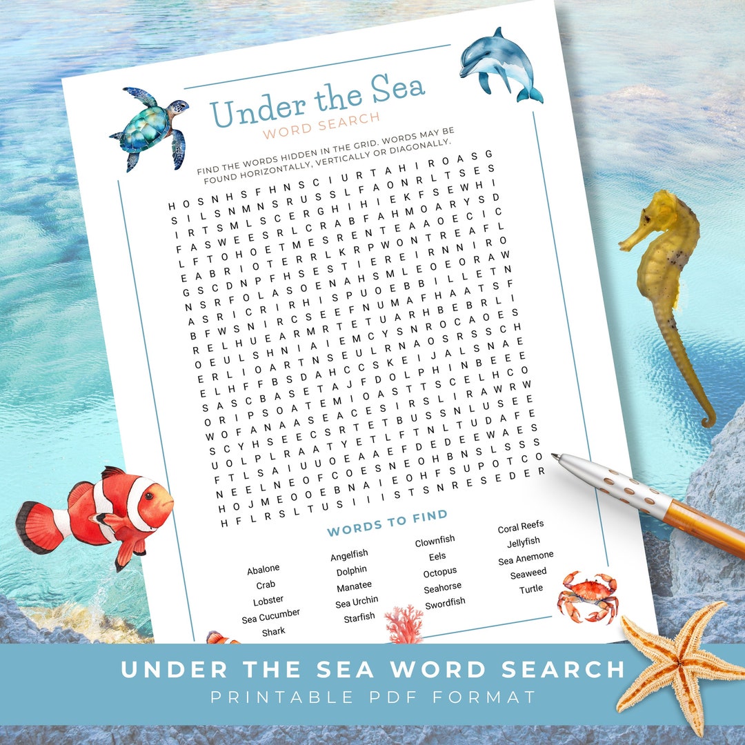 Under the Sea Word Search: Ocean Puzzle, Aquarium Activity (PDF ...