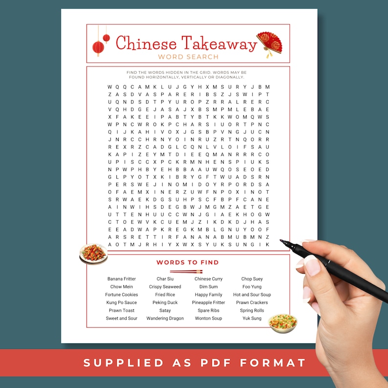 Chinese Takeaway Word Search, Word Search for Adults, Chinese Food ...