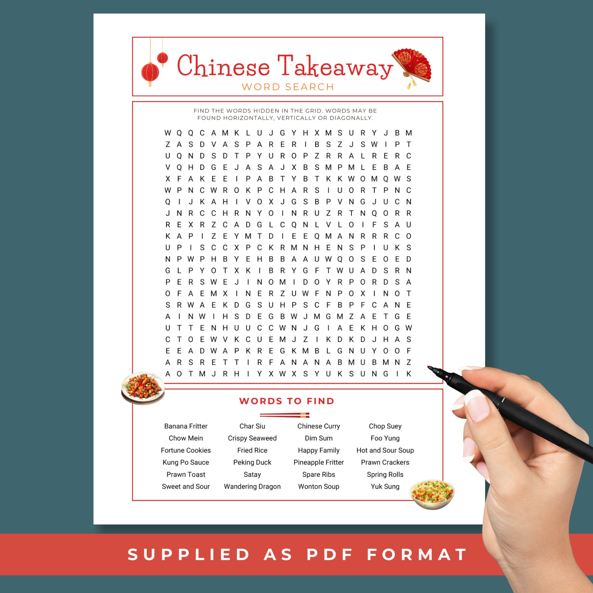 Chinese Takeaway Word Search, Word Search for Adults, Chinese Food ...