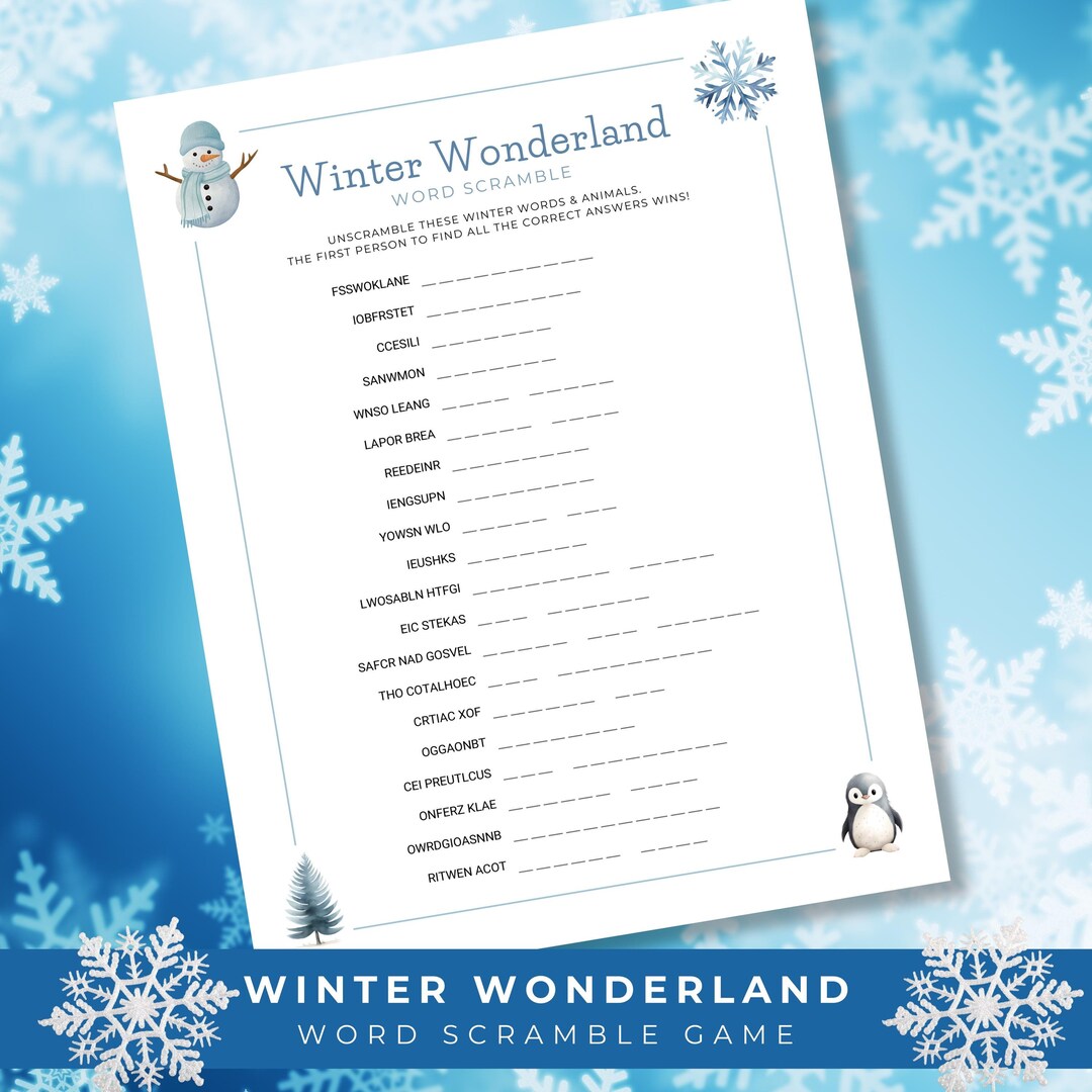 Winter Party Games, Printable Winter Wonderland Word Scramble, Holiday ...