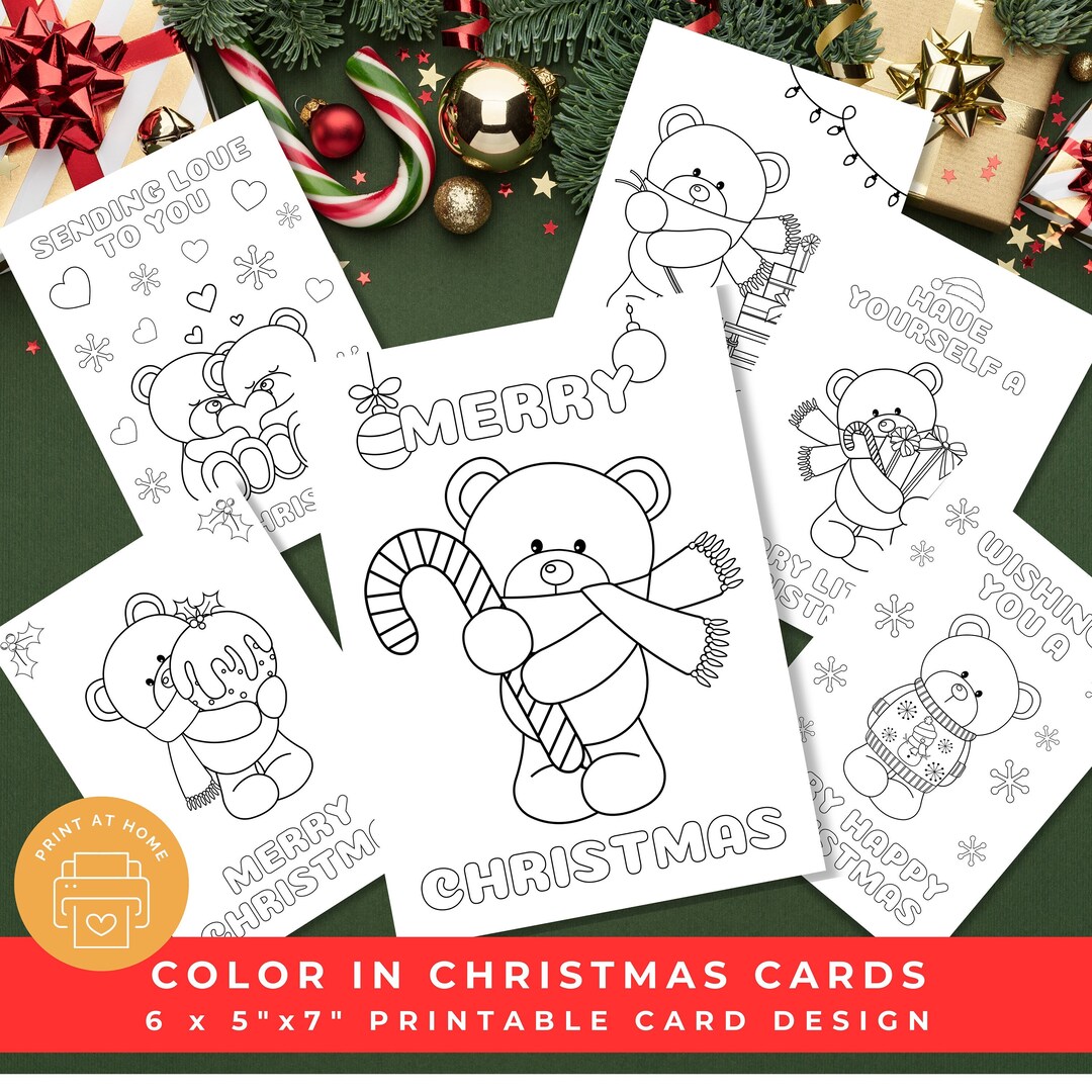 Christmas Card Digital Download Coloring, DIY Christmas Cards ...