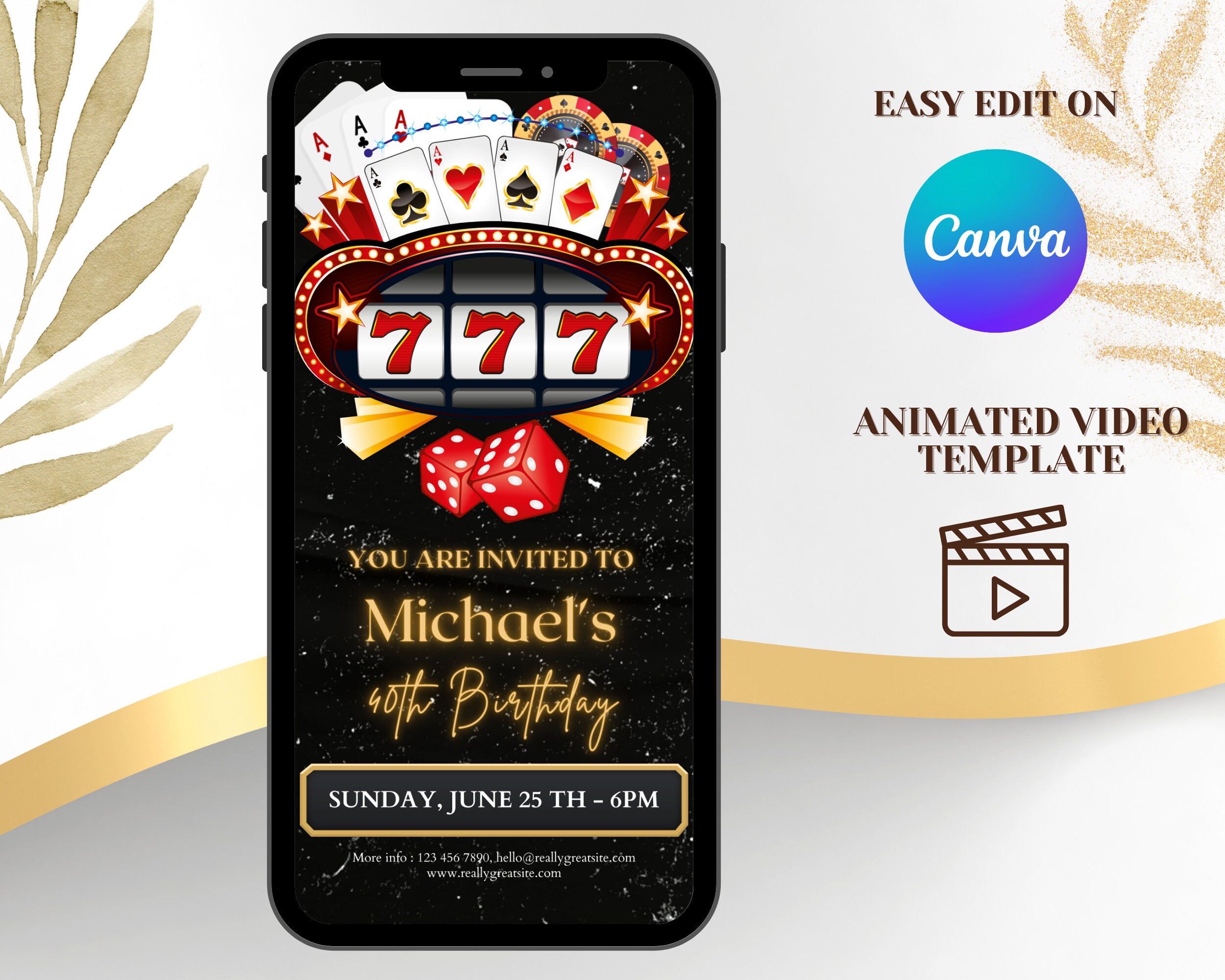Electronic Casino Birthday Invitation, Poker Birthday Party. Casino ...