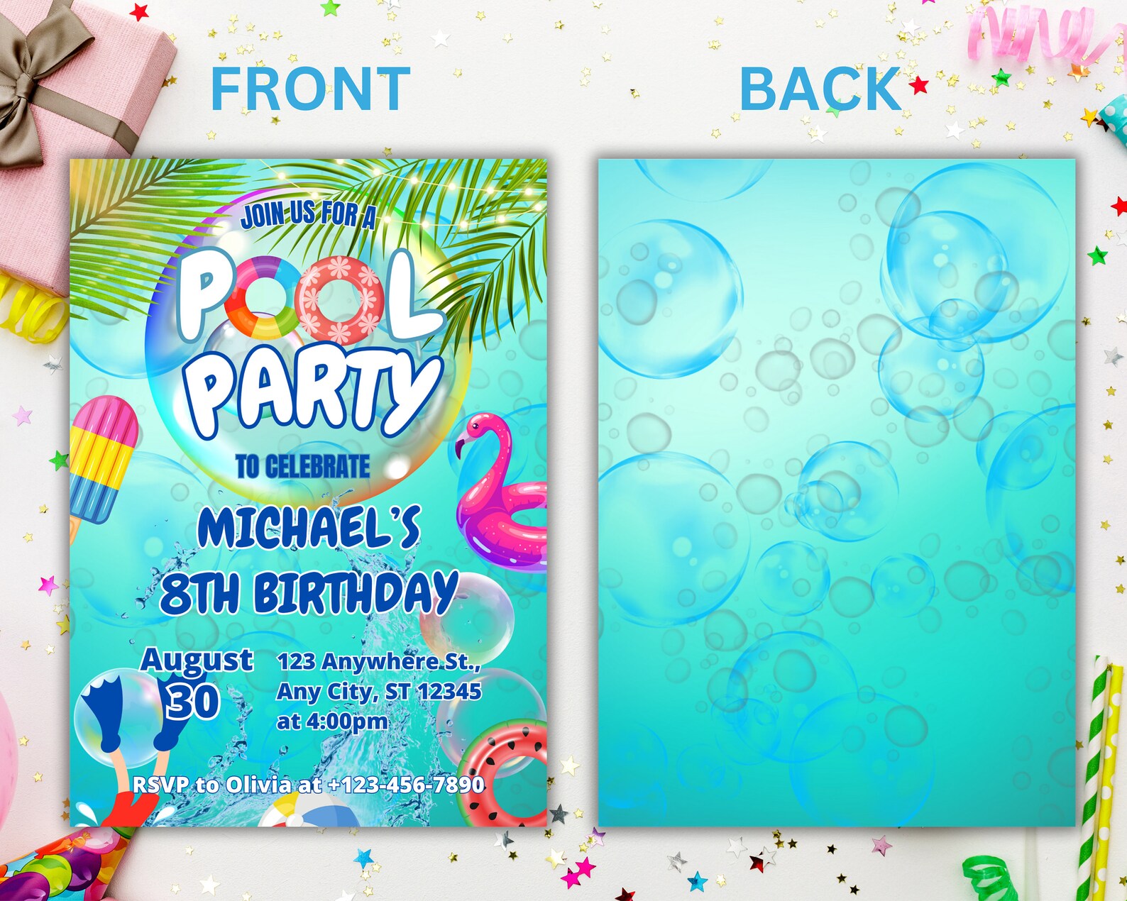Editable Summer Pool Party Invitation. Pool Birthday Party Template ...