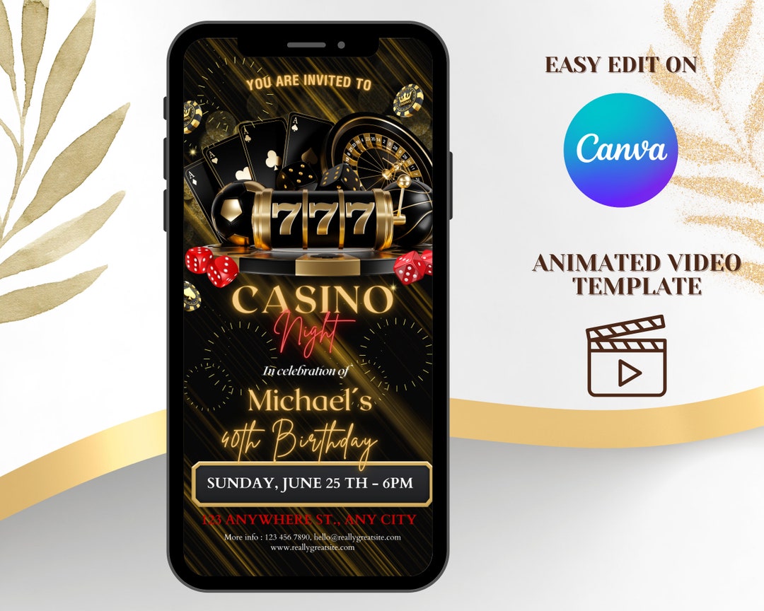 Electronic Casino Birthday Invitation, Poker Birthday Party. Casino ...
