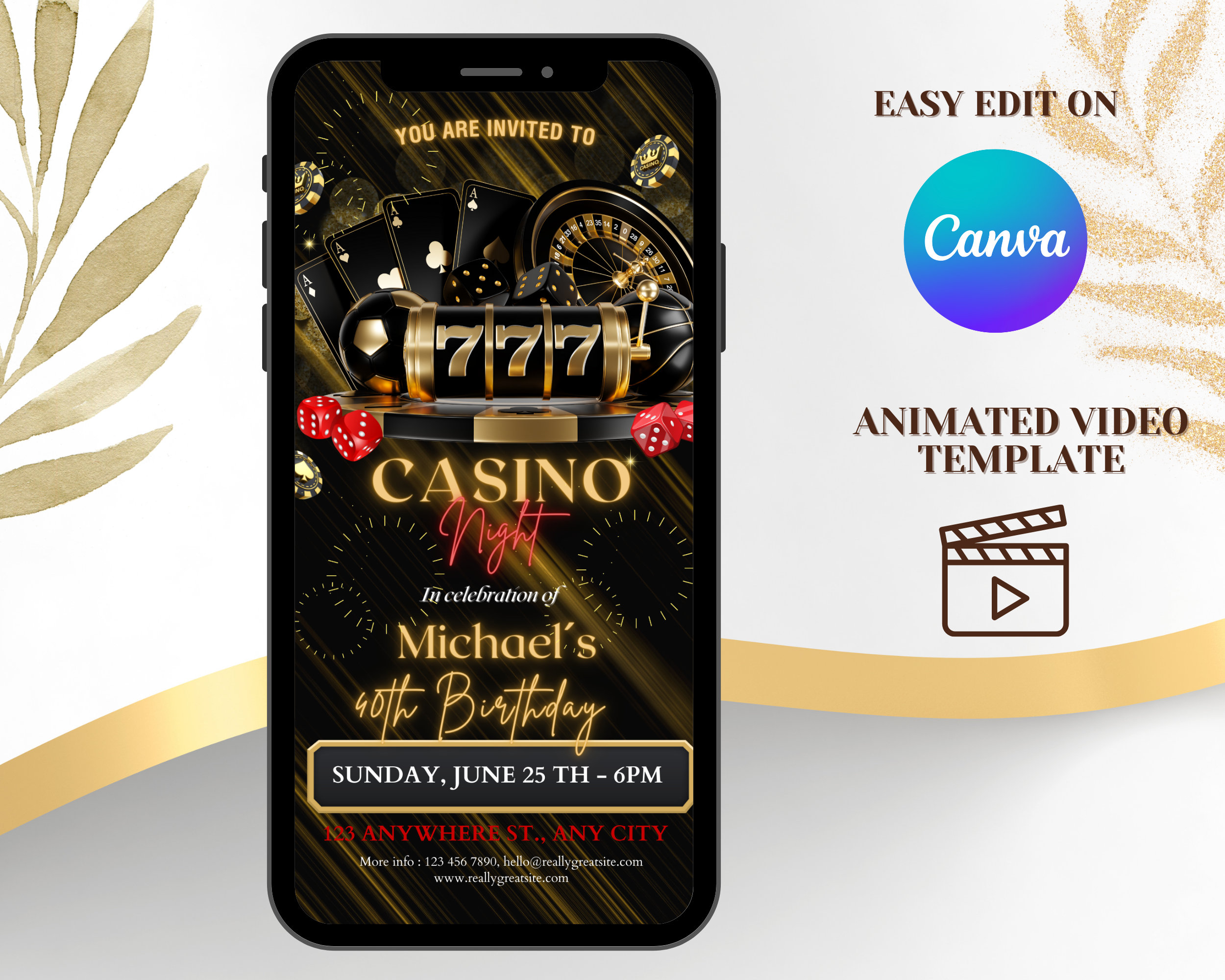 Electronic Casino Birthday Invitation, Poker Birthday Party. Casino ...