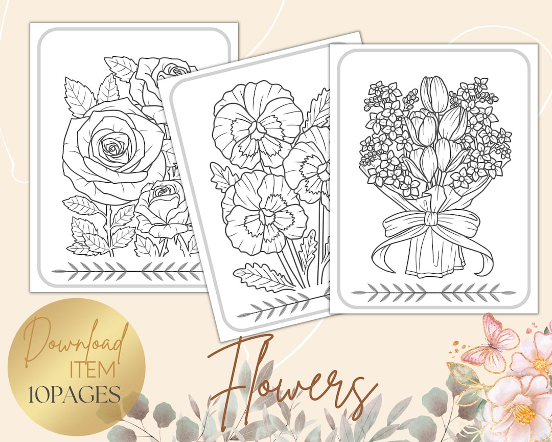 10 Anxiety Relief Coloring Pages for Adults, Floral Printable Pages of ...