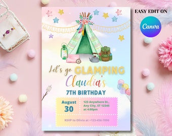Printable Glamping Birthday Party Invitation - Etsy