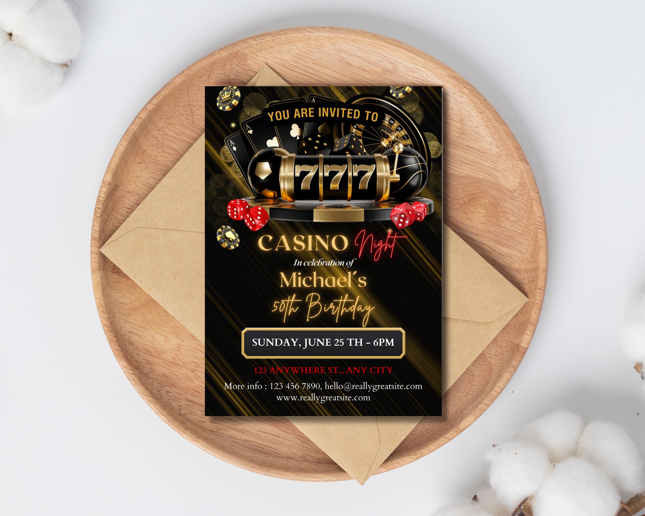 Editable Casino Birthday Invitation. Poker Birthday Party. Casino Night ...