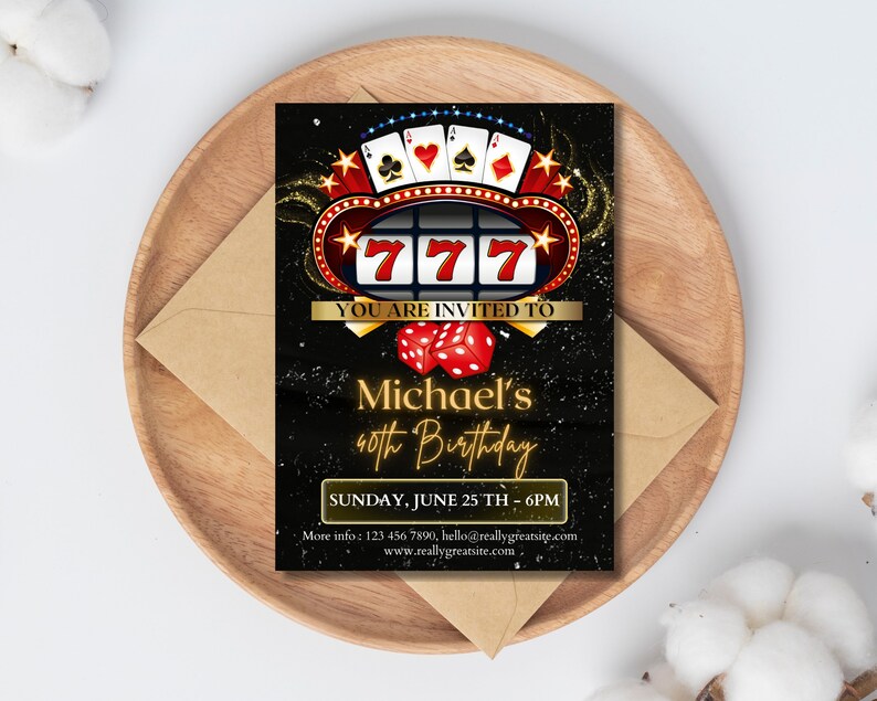 Editable Casino Birthday Invitation. Poker Birthday Party. Casino Night ...