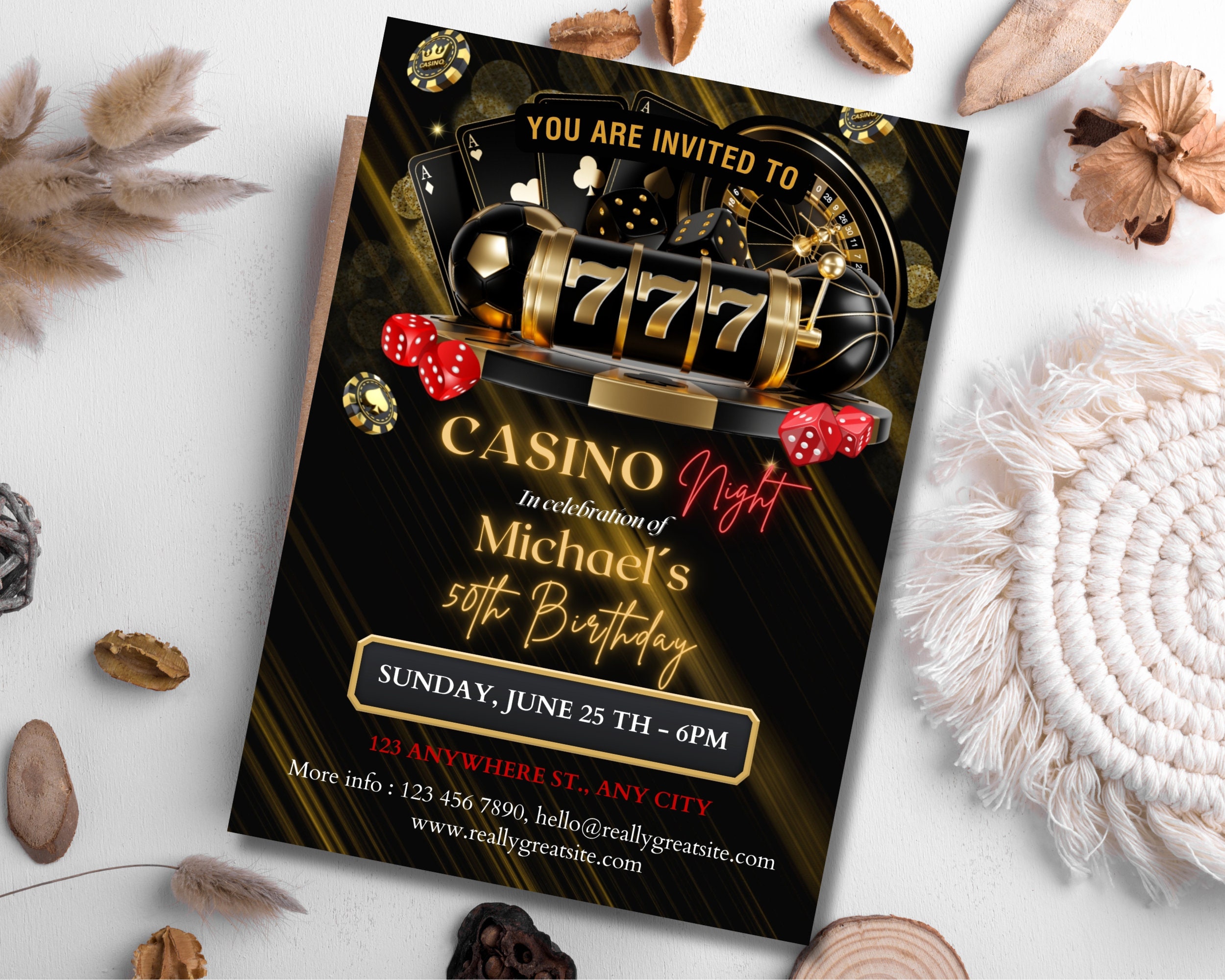 Editable Casino Birthday Invitation. Poker Birthday Party. Casino Night ...