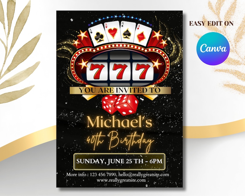 Editable Casino Birthday Invitation. Poker Birthday Party. Casino Night ...