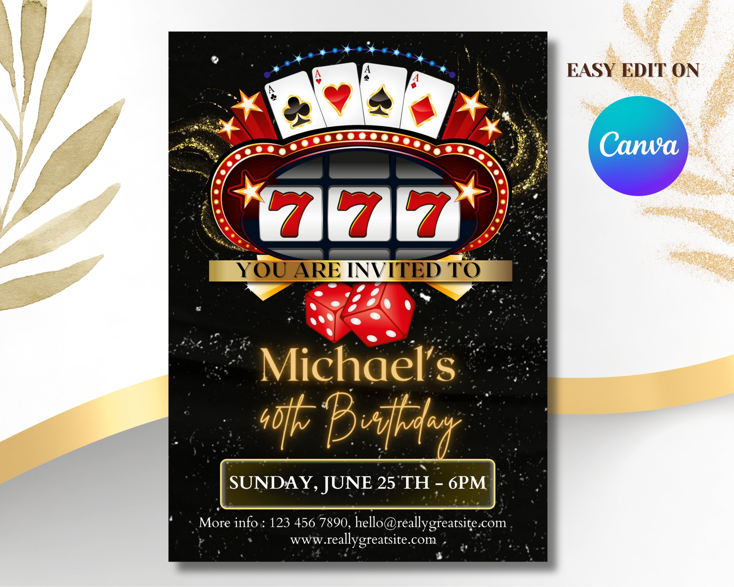 Editable Casino Birthday Invitation. Poker Birthday Party. Casino Night ...