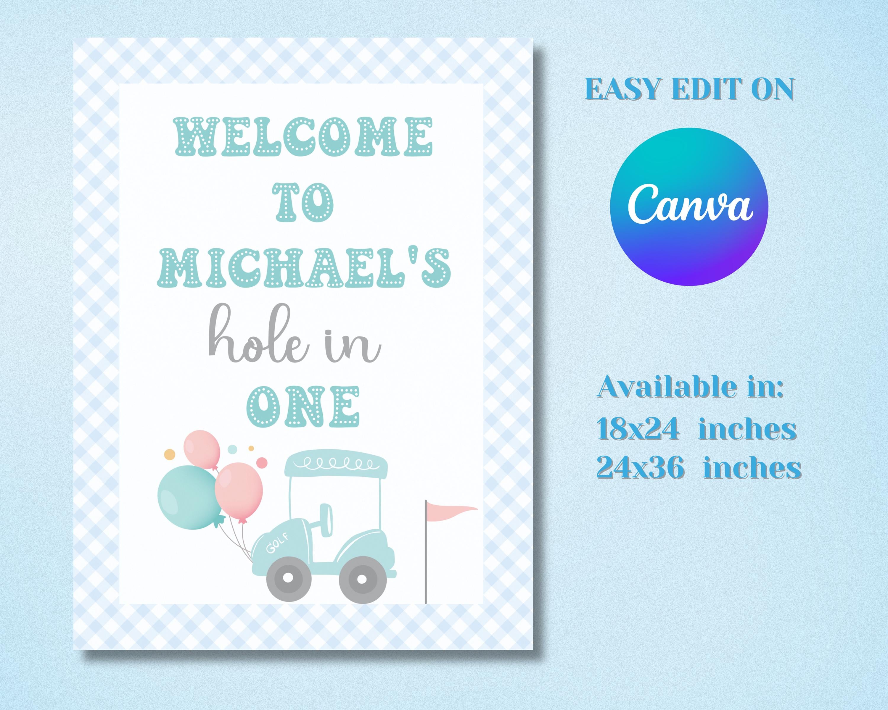 Hole in One Golf Printable Birthday Welcome Sign, Hole in One Birthday ...