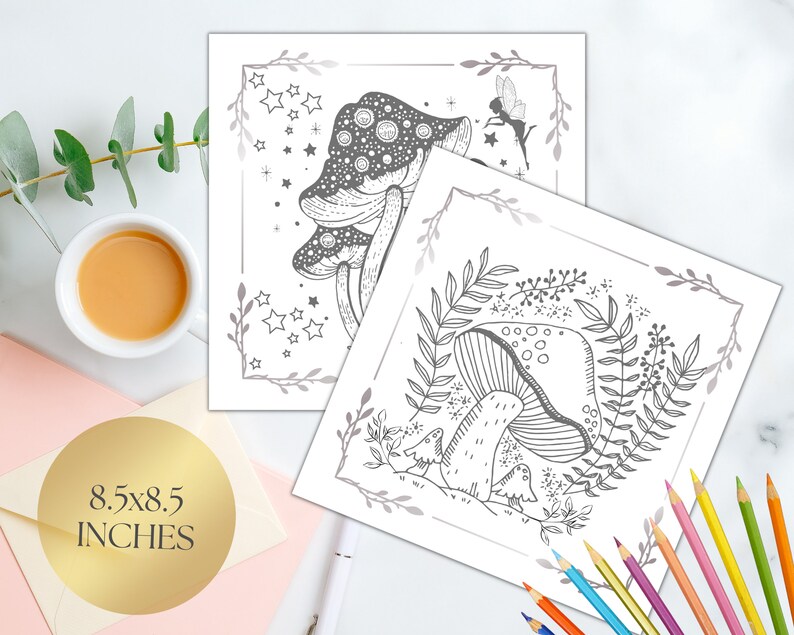 10 Mystical Mushrooms Coloring Pages for Adults, Printable Sheets for ...