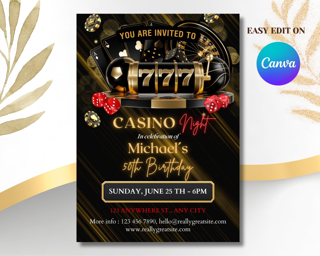 Editable Casino Birthday Invitation. Poker Birthday Party. Casino Night ...
