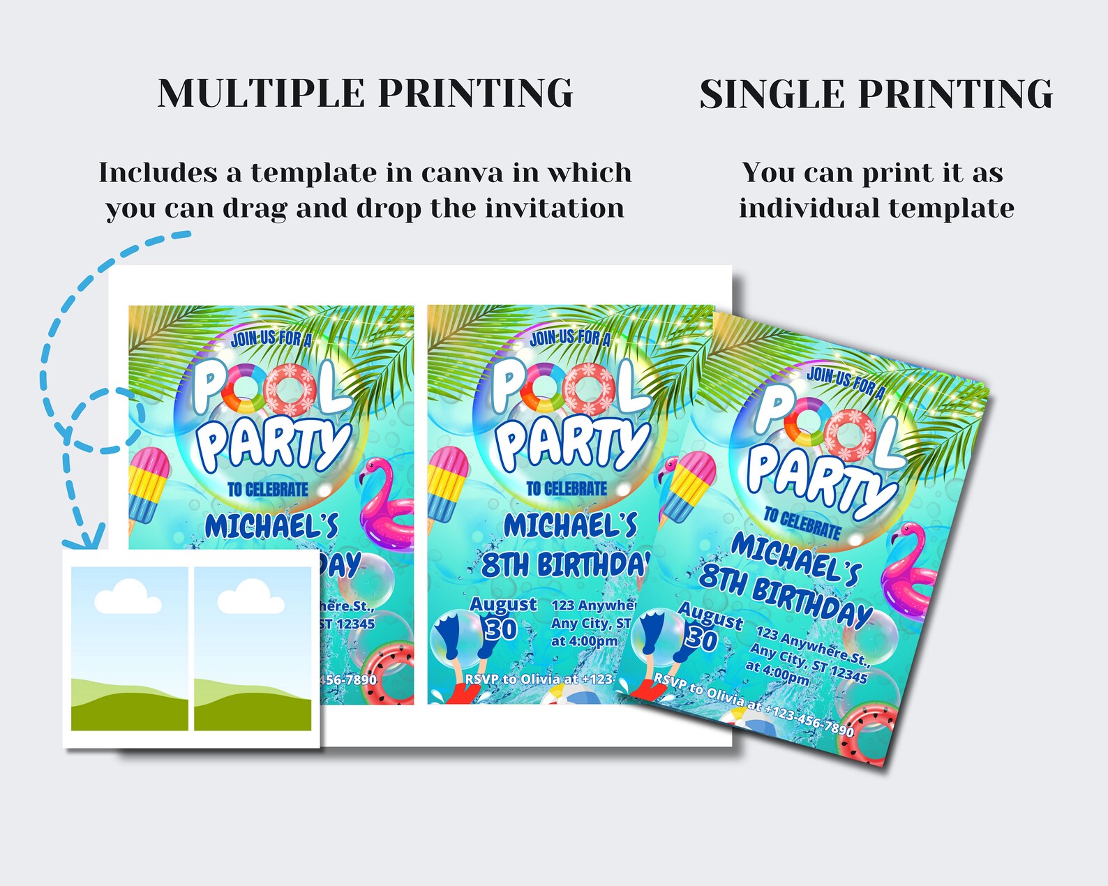 Editable Summer Pool Party Invitation. Pool Birthday Party Template ...