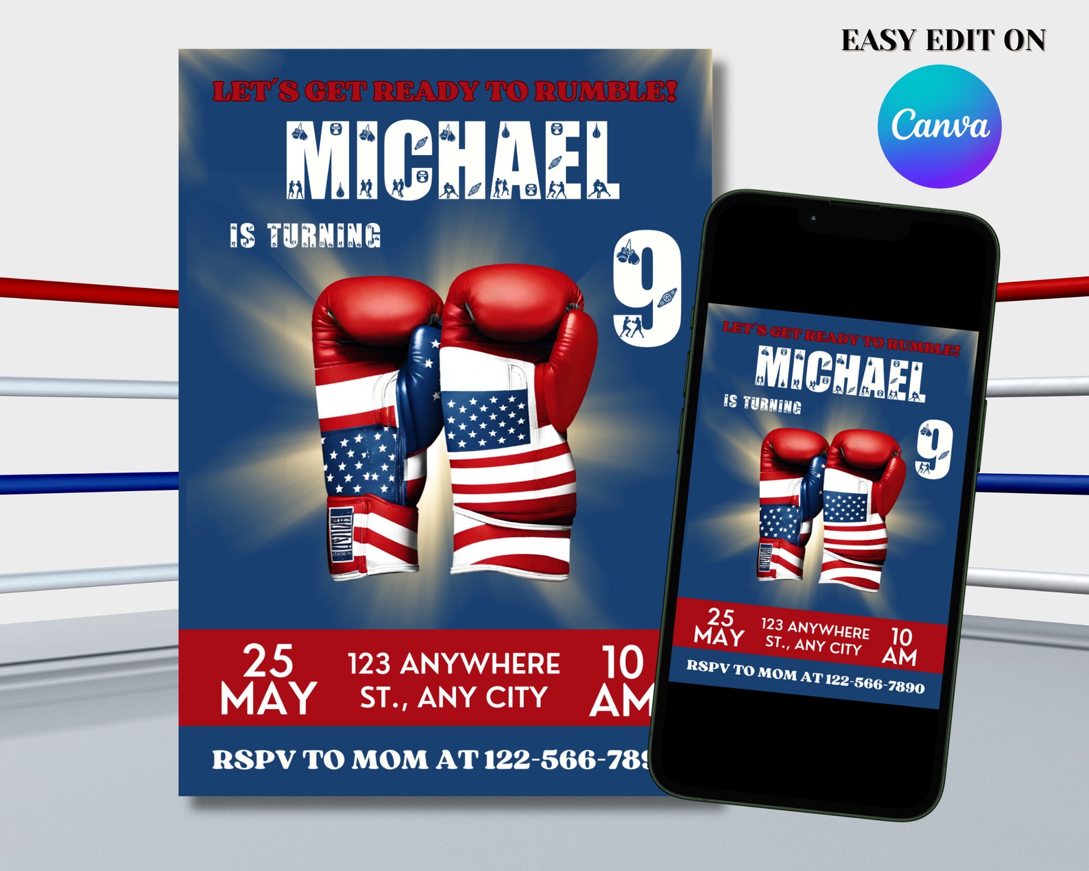Boxing Birthday Invitation, Boxing Invite, Boxing Theme Party, Boxer ...