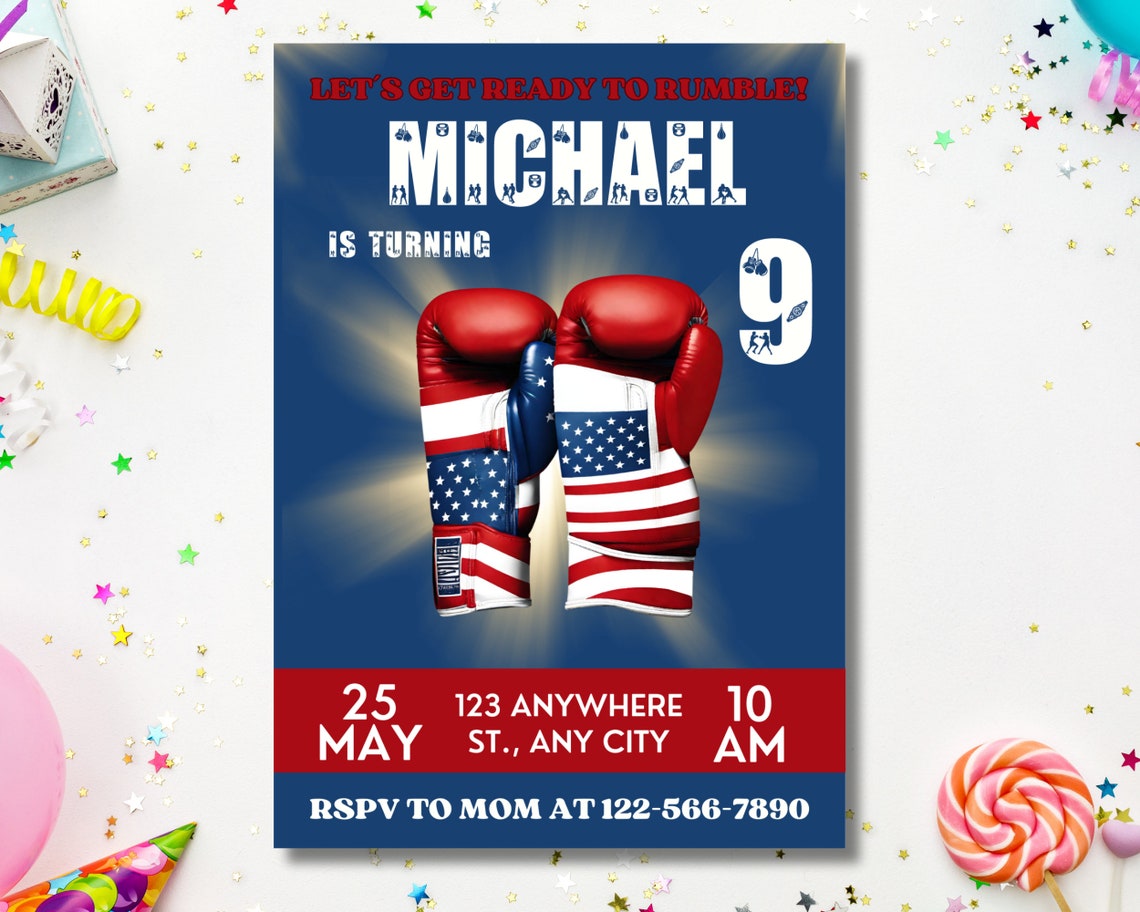Boxing Birthday Invitation, Boxing Invite, Boxing Theme Party, Boxer ...