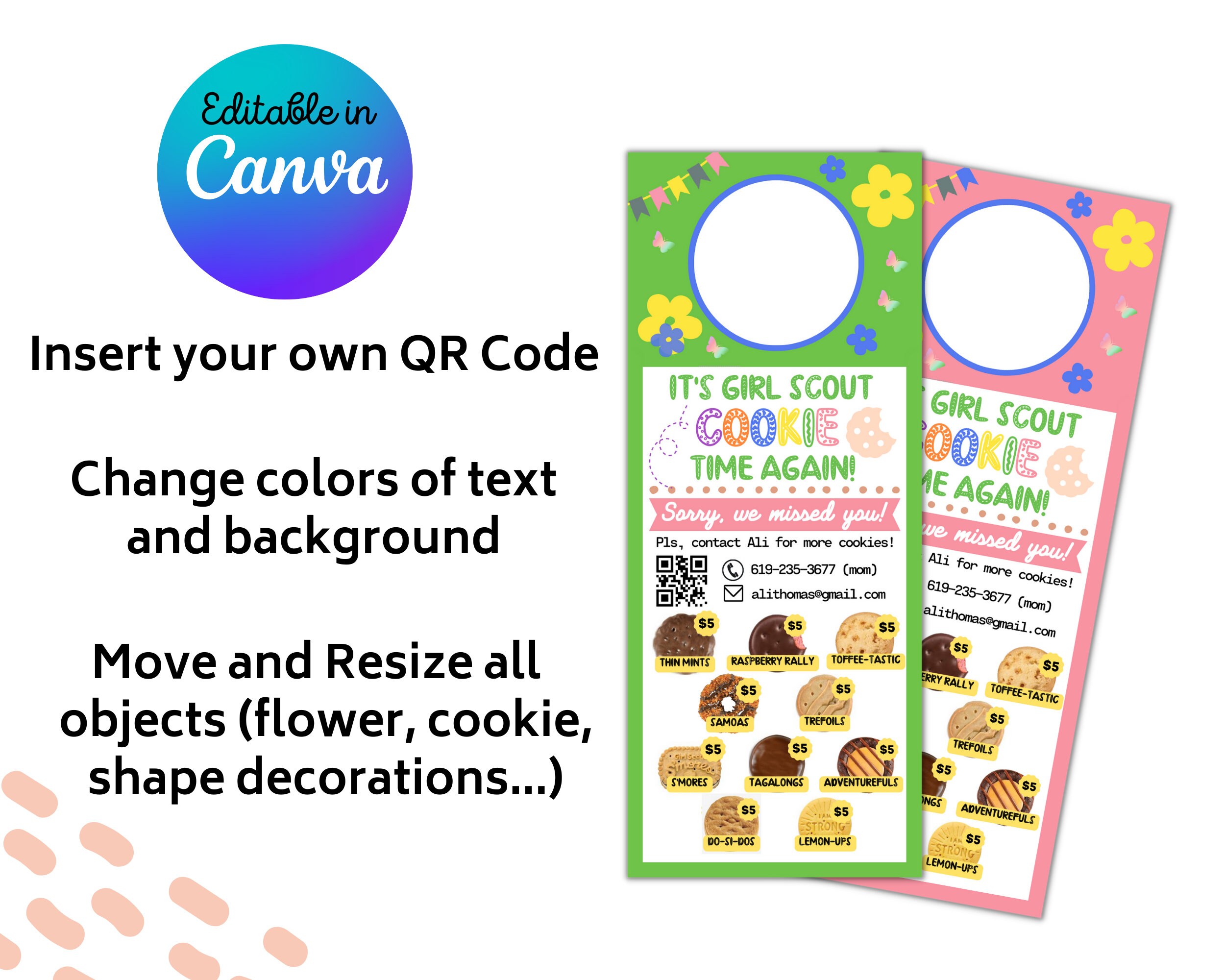Girl Scout Cookie Door Hanger With Qr Code Editable Lbb Cookie Door