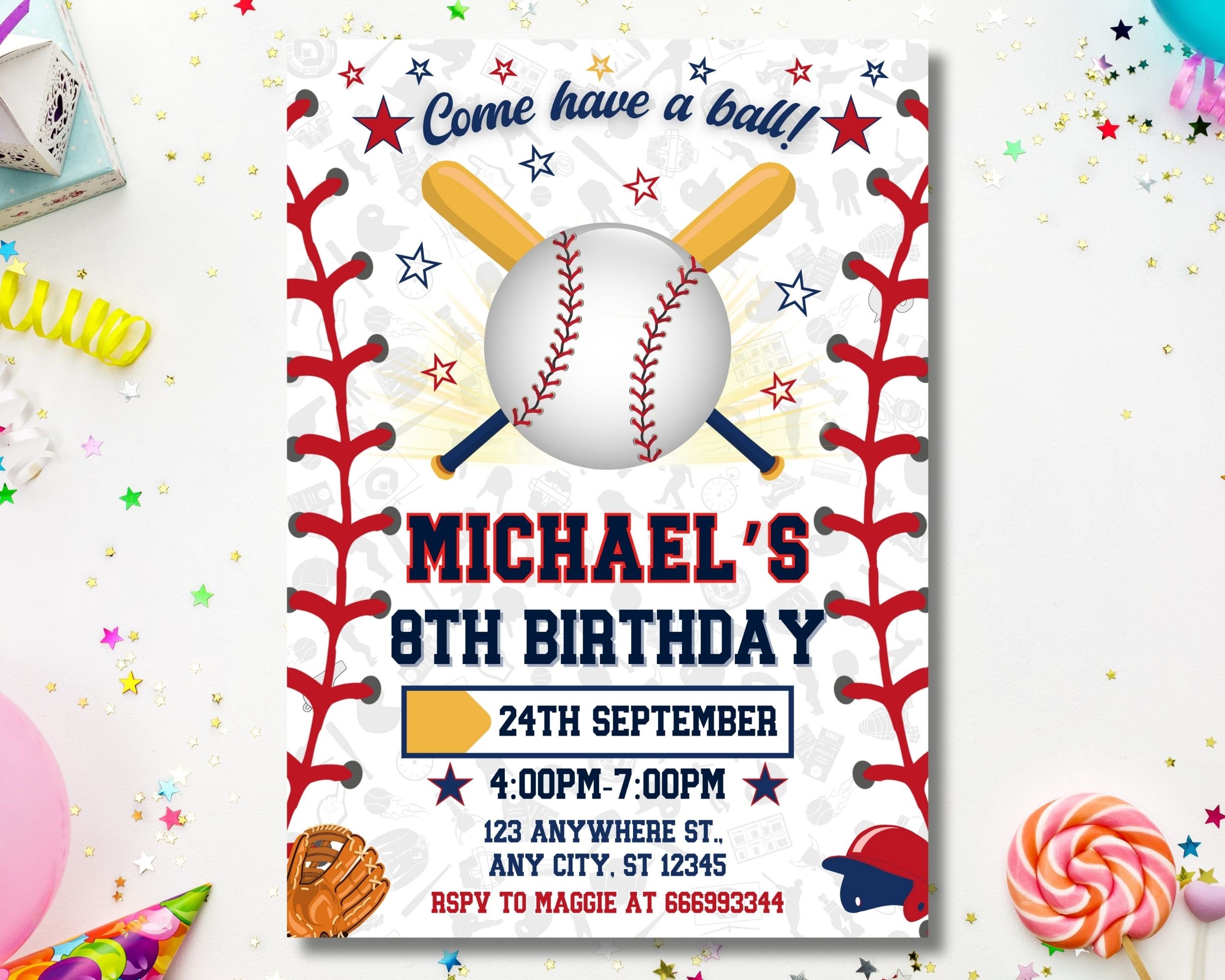 Editable Baseball Birthday Invitation, Baseball Birthday Party ...