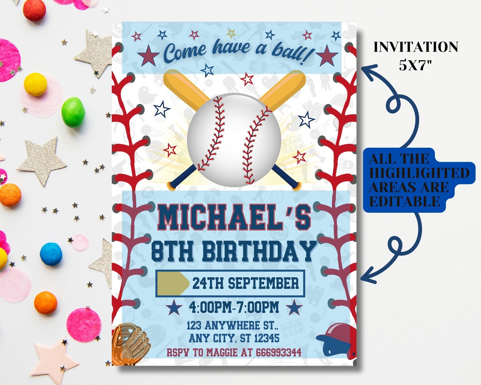Editable Baseball Birthday Invitation, Baseball Birthday Party ...