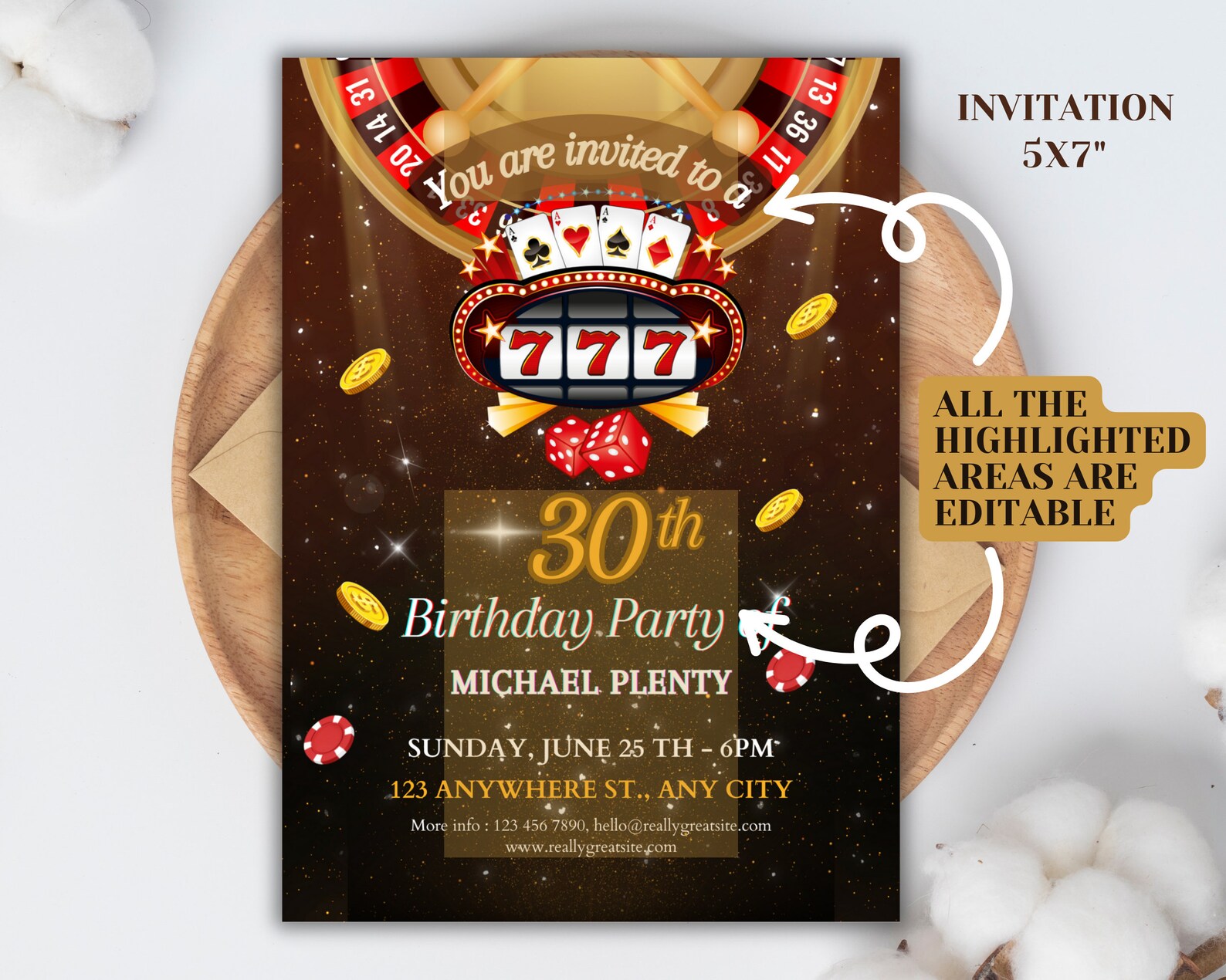 Editable Casino Birthday Invitation. Poker Birthday Party. Casino Night ...