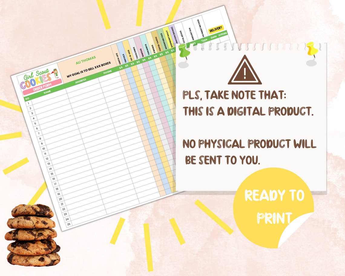 2024 Girl Scout Cookie Order Form Template, Editable With Google Sheets ...