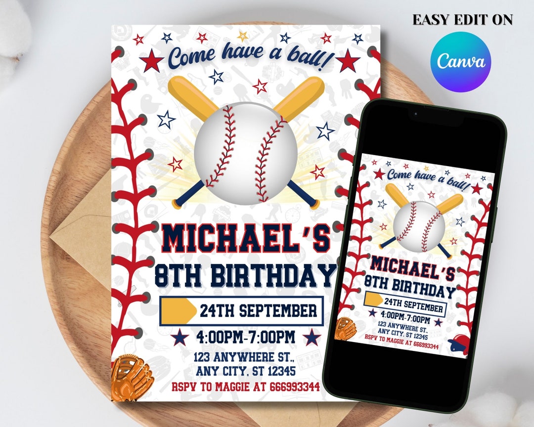 Editable Baseball Birthday Invitation, Baseball Birthday Party ...