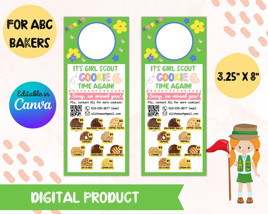 2023 Girl Scout Cookie Door Hanger With QR Code, Editable LBB Cookie ...