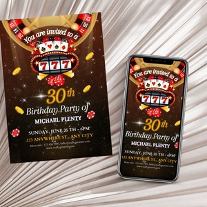 Editable Casino Birthday Invitation. Poker Birthday Party. Casino Night ...