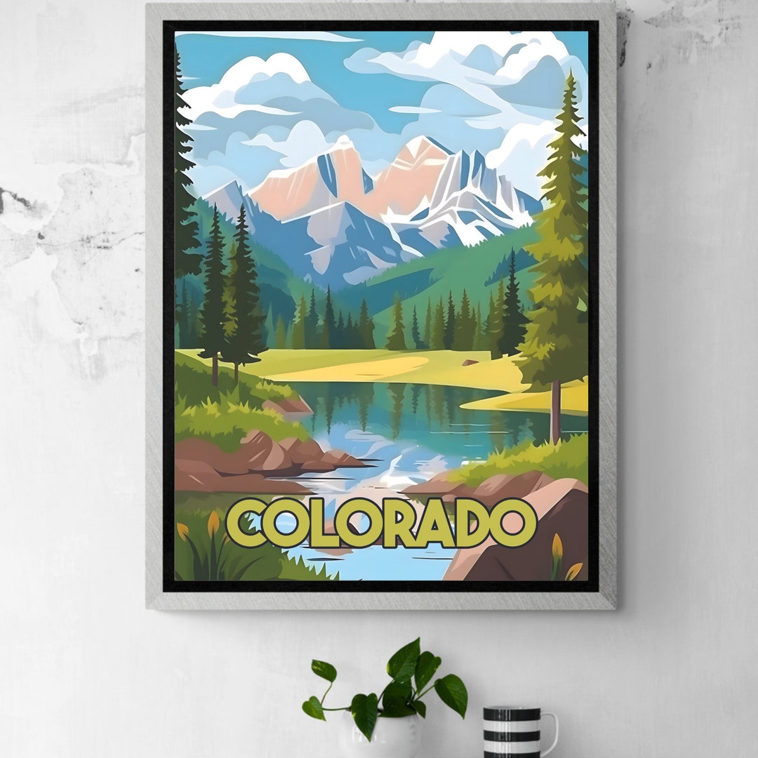 Colorado Illustration, Mountains Art Print, Rustic Landscape Wall Decor ...
