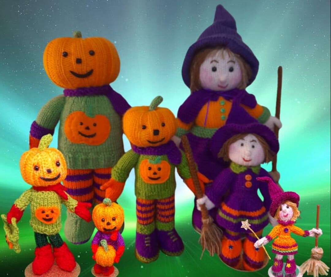 Patrick Pumpkin and Wendy Witch in 3 Sizes. Halloween Knitting Pattern ...