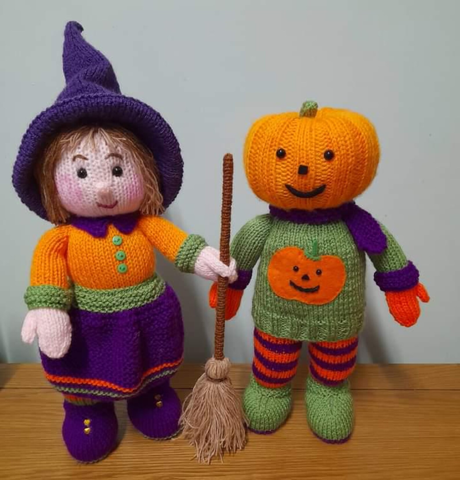 Patrick Pumpkin and Wendy Witch in 3 Sizes. Halloween Knitting Pattern ...