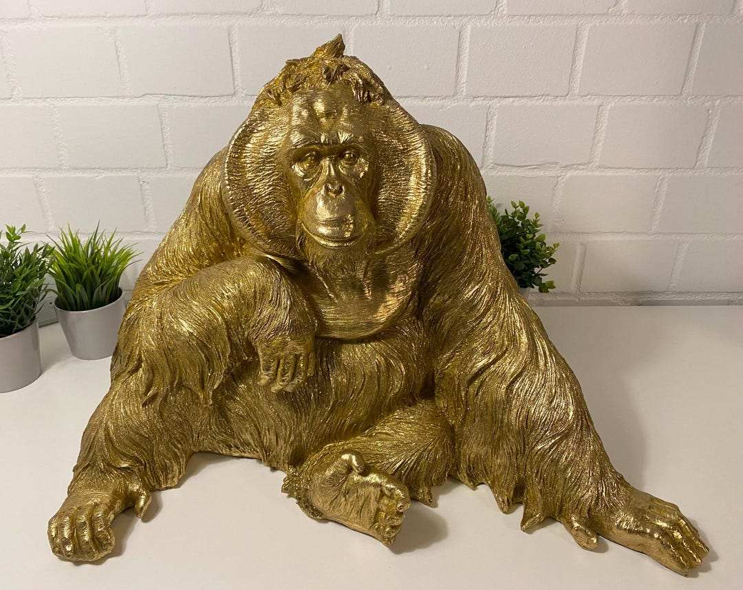 Orangutan Figure Sitting Large / Monkey Sculpture Gold / Decorative ...