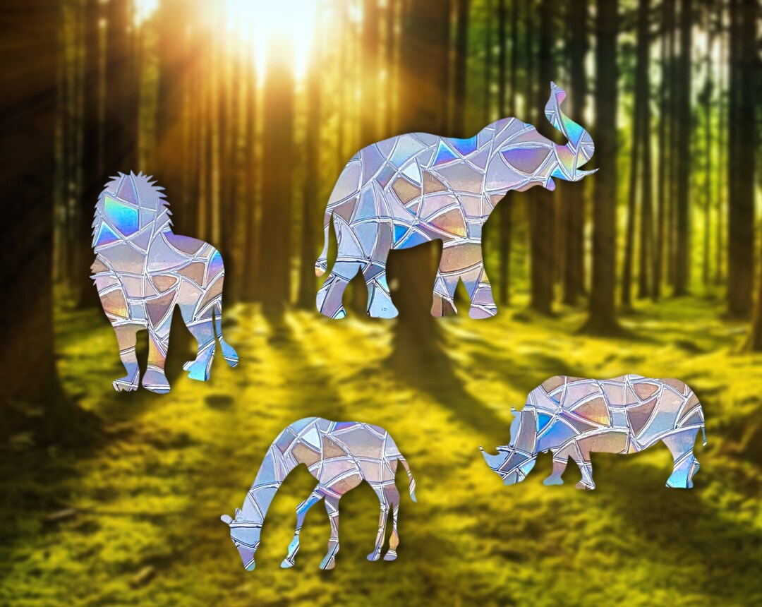 Jungle Animals Windows Sun Catcher Clings Set of 4 Pcs / Reusable ...